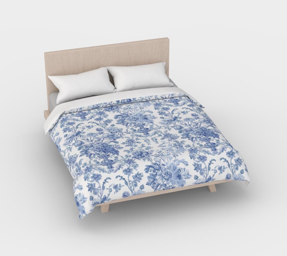 French Blue Floral Toile2, King ,queen, Full, or Twin,100% Cotton ...