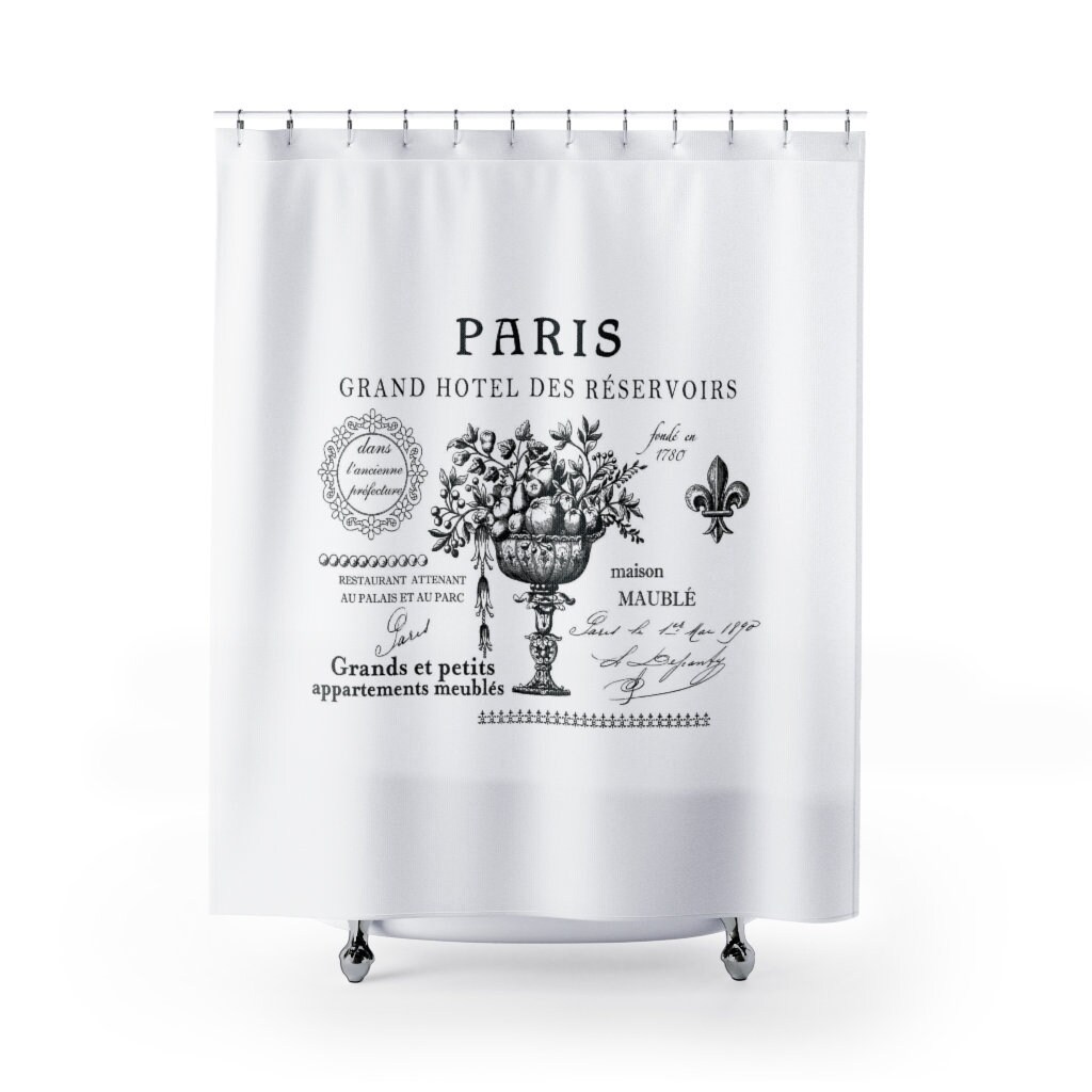 Hotel Paris Shower Curtains, French Country Vintage Design, White ...