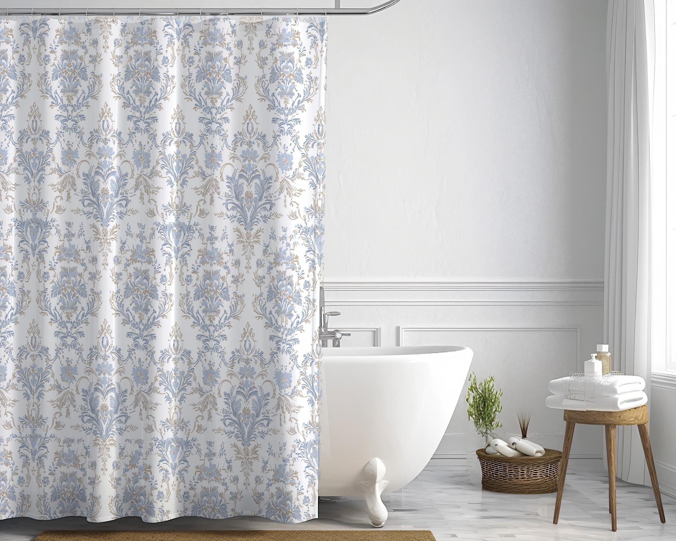 Farmhouse French Shower Curtains, Shabby Chic Blue & White, Country ...