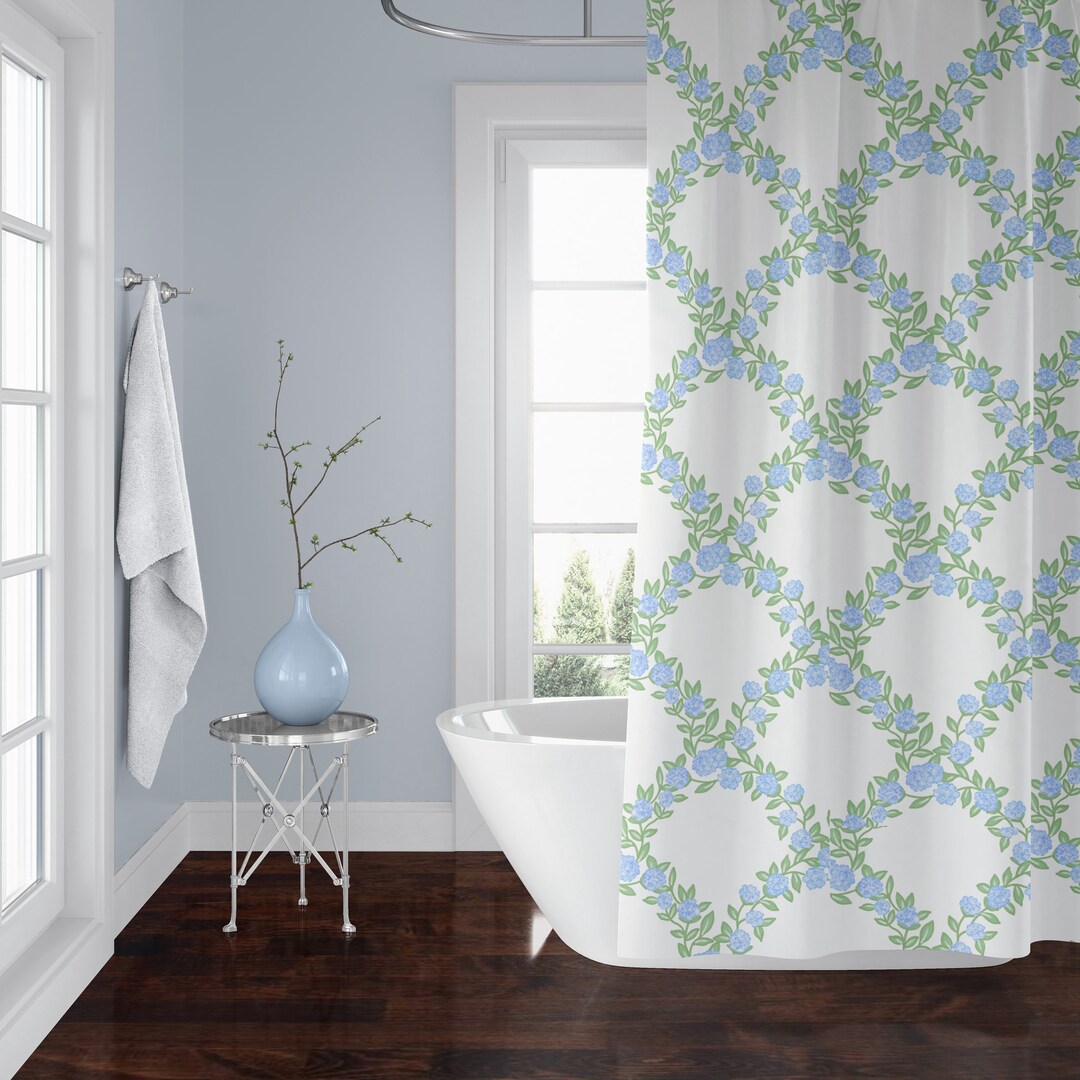 Shabby Chic French Blue and White Shower Curtains, Farmhouse Bath Ideas ...