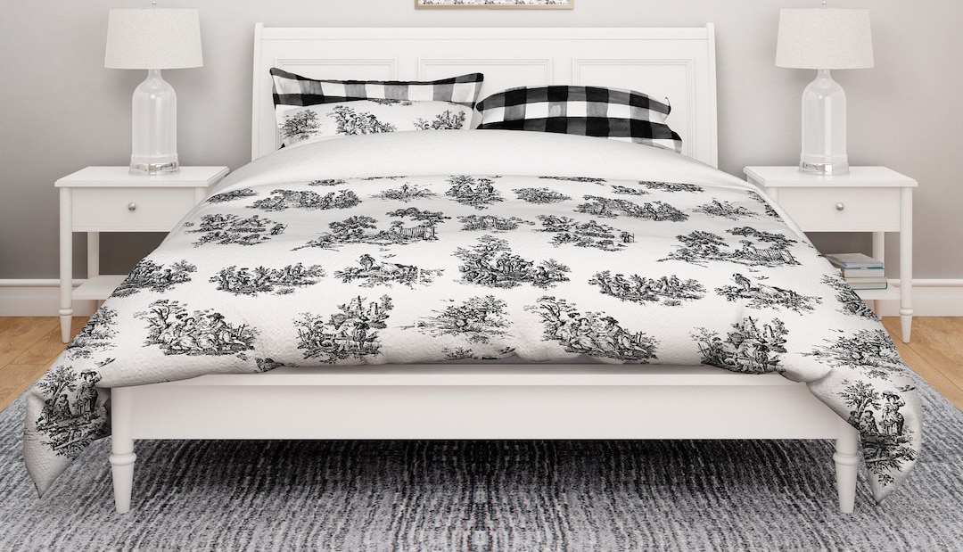 French Toile,100% Cotton Sateen, Duvet Cover Queen, Duvet Cover King ...