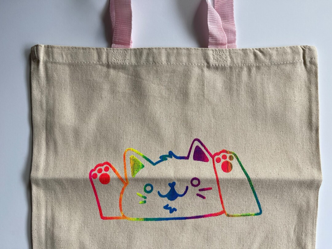 Rainbow Peeker Cat Screen Printed Tote Bag! - Etsy