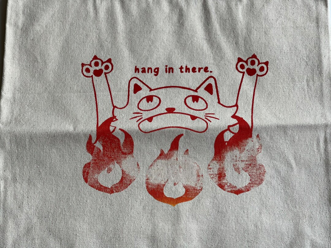 OOPSY GRADE* Hang in There Hell Cat Screen Printed Tote Bag! - Etsy