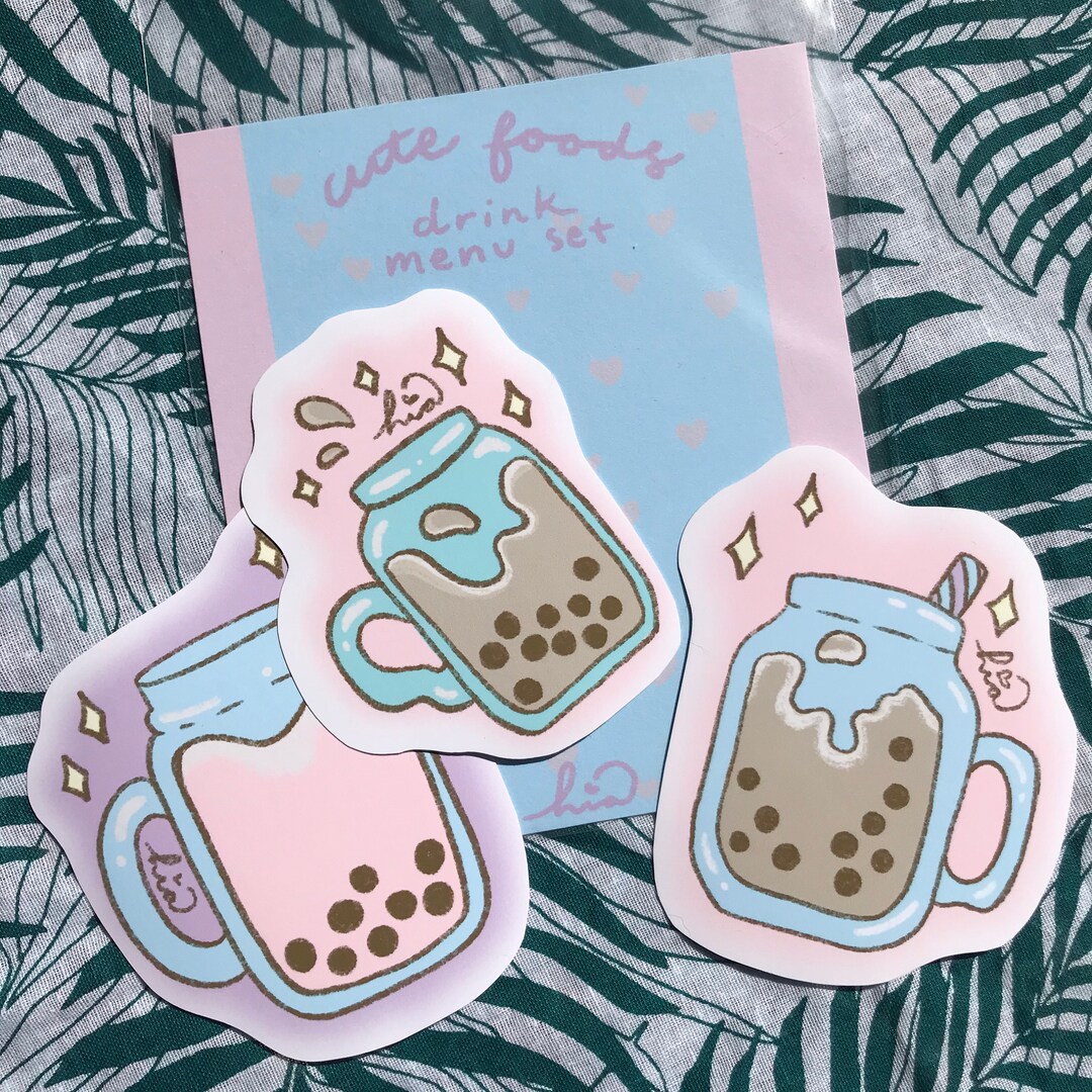 Cute Foods: Drink Menu Sticker Set Matte White Vinyl - Etsy