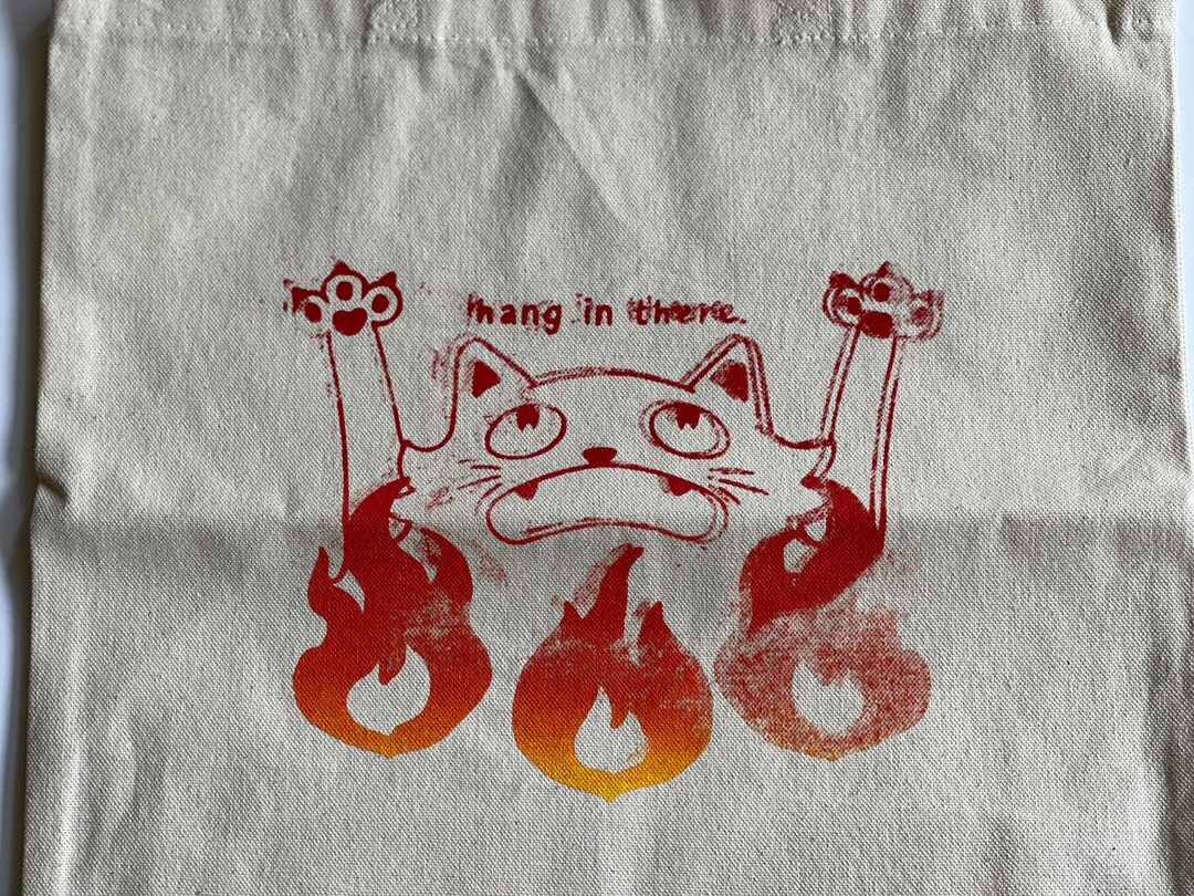 OOPSY GRADE* Hang in There Hell Cat Screen Printed Tote Bag! - Etsy