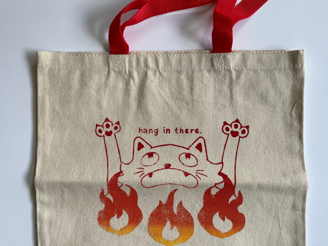 OOPSY GRADE* Hang in There Hell Cat Screen Printed Tote Bag! - Etsy