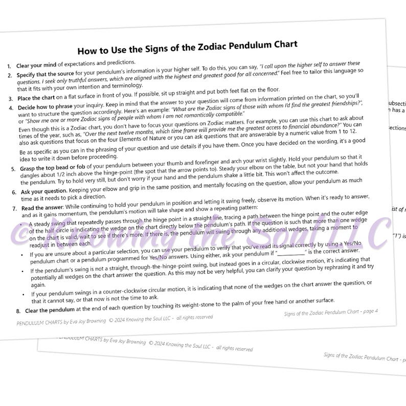 Printable Signs of the Zodiac Pendulum Chart (digital Download) - New ...