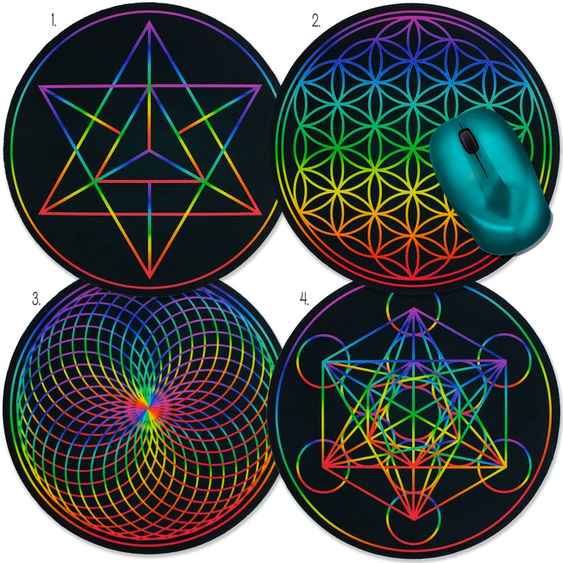 Sacred Geometry Rainbow Spectrum Round Mouse Pad - Choose From 4 ...