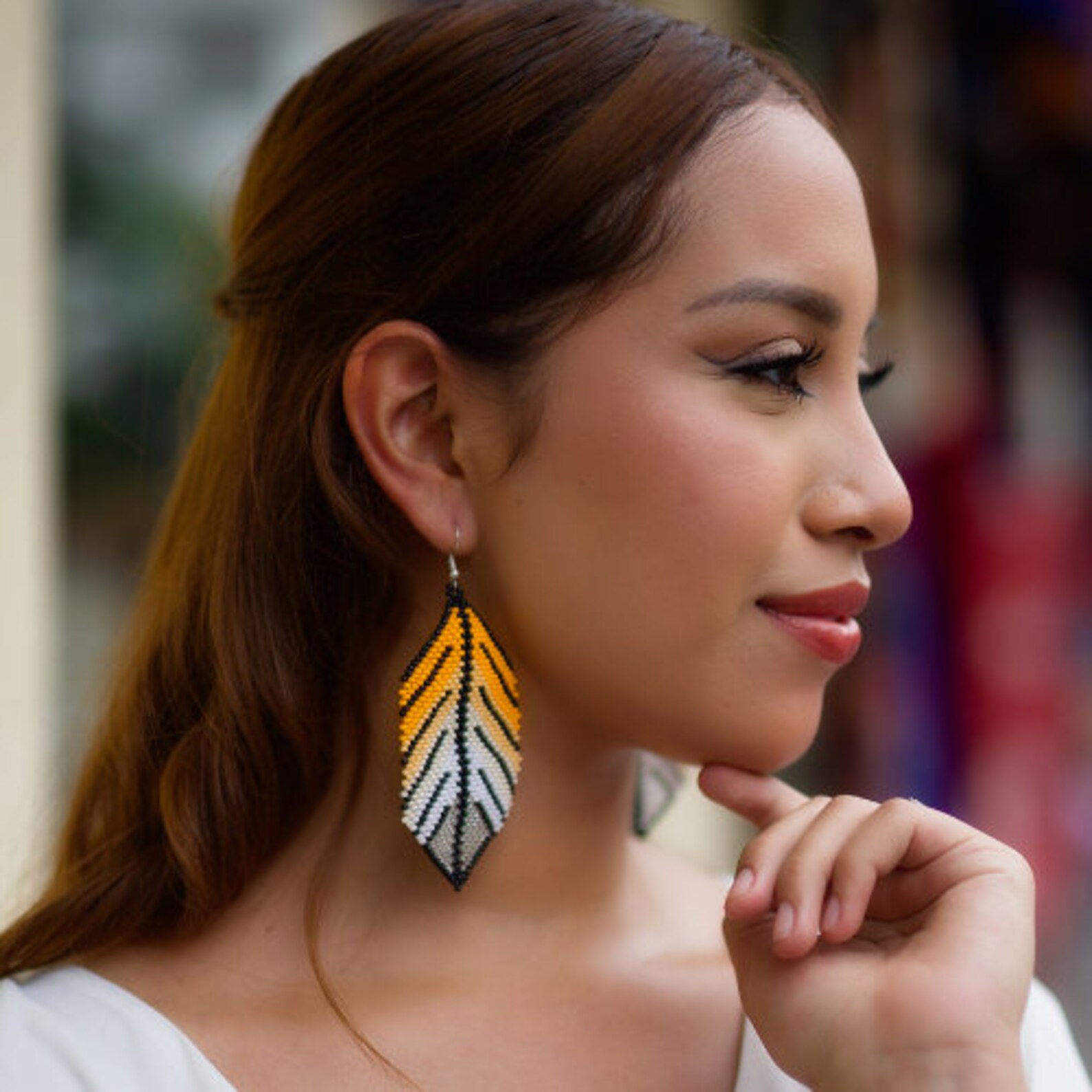Feather Earrings, Native Style, Dangle Earrings, Beaded Earrings ...