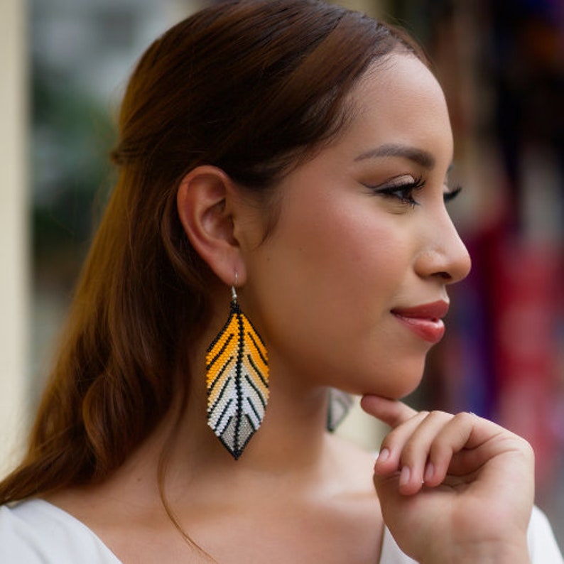 Feather Earrings, Native Style, Dangle Earrings, Beaded Earrings ...