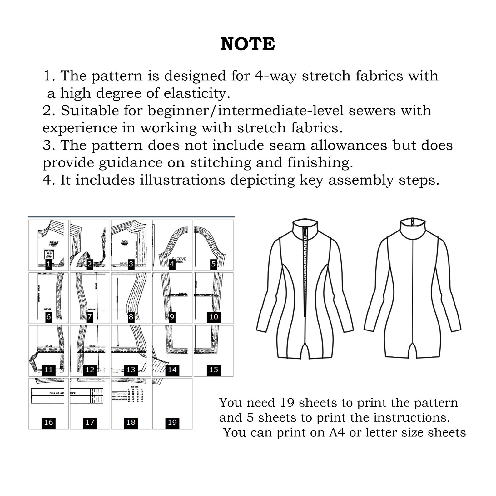 Short Jumpsuit Romper Sewing Pattern, Fitted Catsuit With Long Sleeves ...