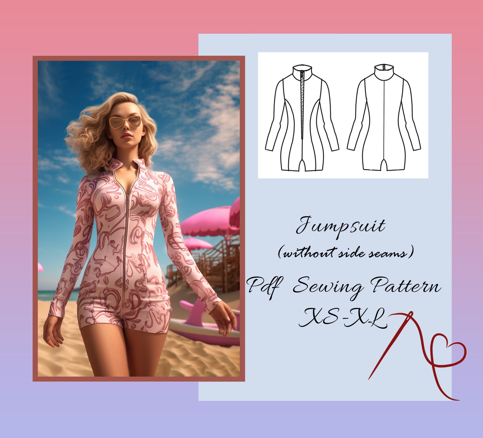 Short Jumpsuit Romper Sewing Pattern, Fitted Catsuit With Long Sleeves ...