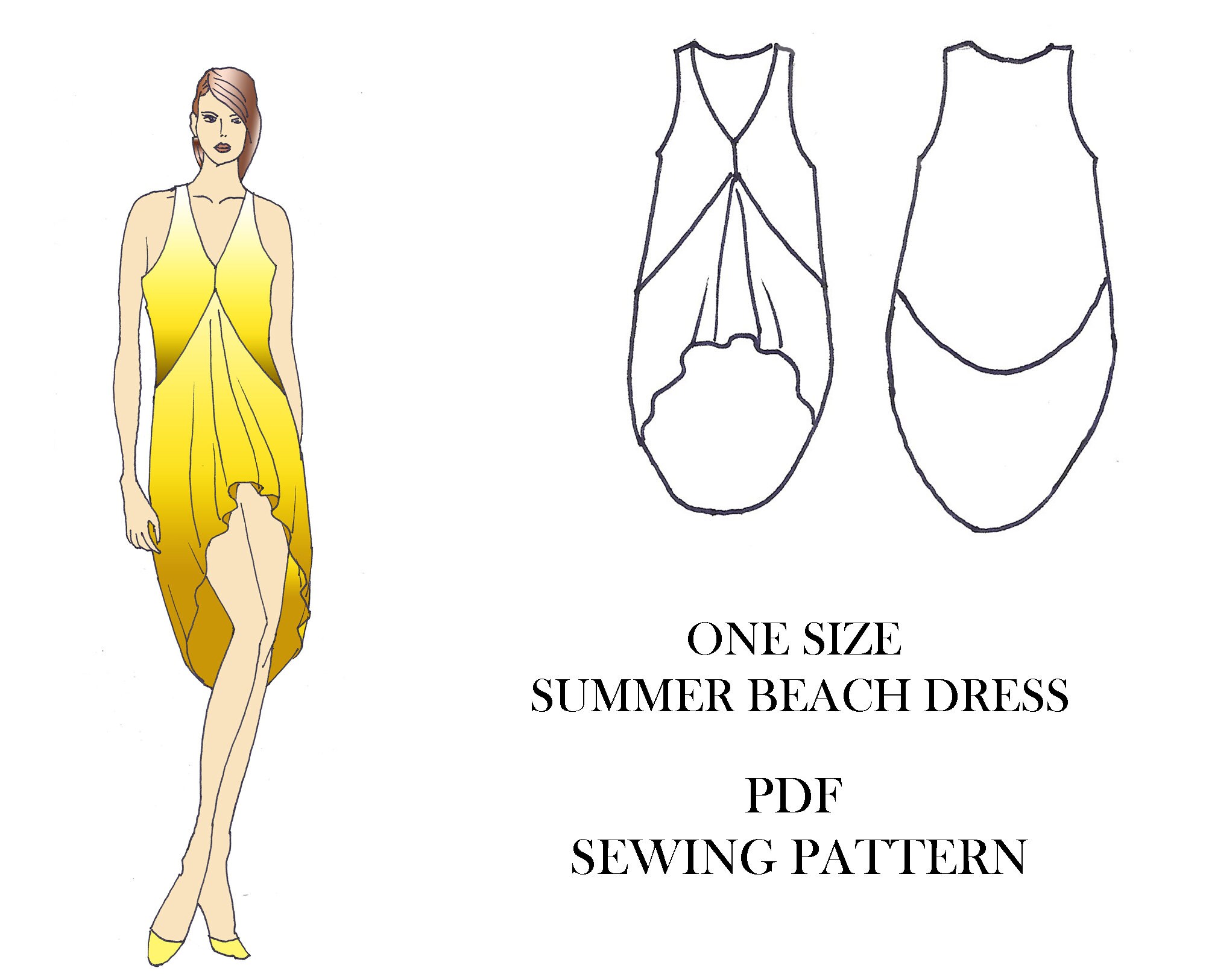 Summer Beach Dress Sewing pattern for women One size over | Etsy