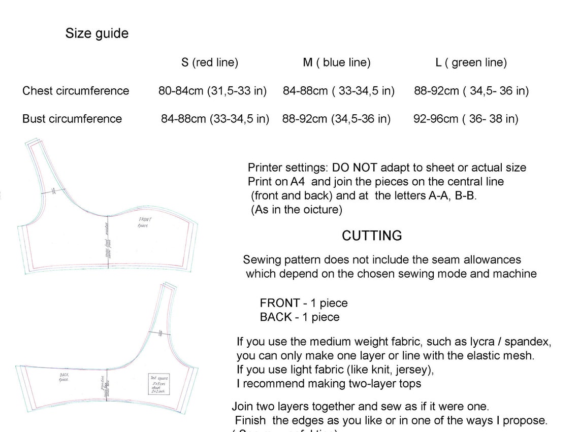 One Shoulder Crop Top Sewing Pattern, Sport Gym Bralette PDF Sewing ...