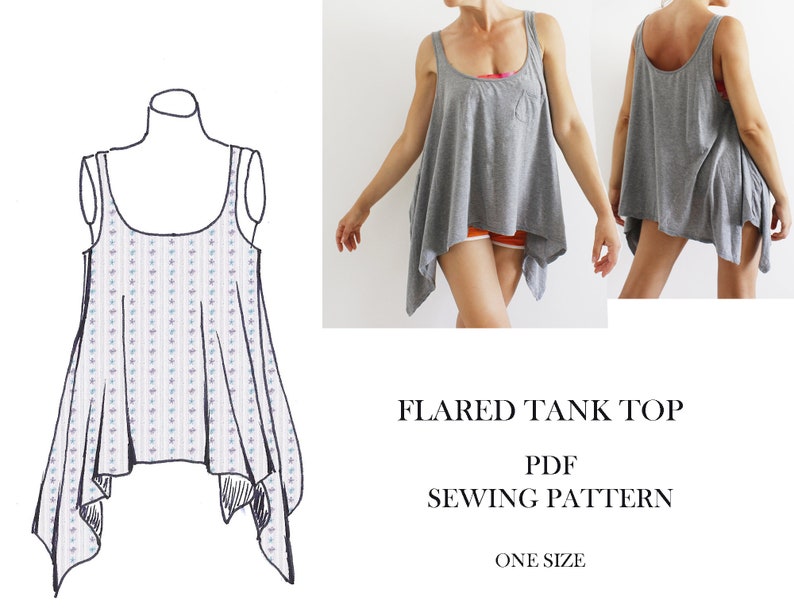 Flared Tank Top Sewing pattern for women One size Over size | Etsy