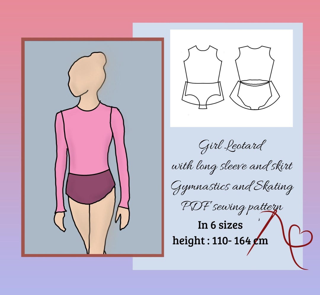 Child Leotard Sewing Pattern With Skirt Long Sleeve, Gymnastics and ...