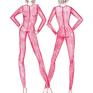 Jumpsuit, Catsuit Sewing Pattern for Women, Basic Unitard Long Sleeve ...