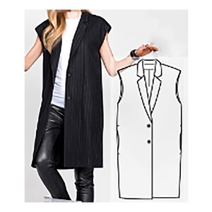 Oversize Long Gilet Sewing Pattern, Sleeveless Jacket, Women PDF Sewing ...