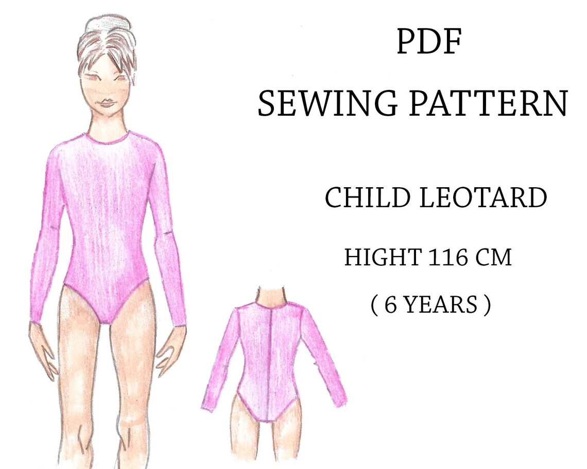 Dance Gymnastic Leotard Basic Sewing Pattern Child 116m, Long Sleeve ...