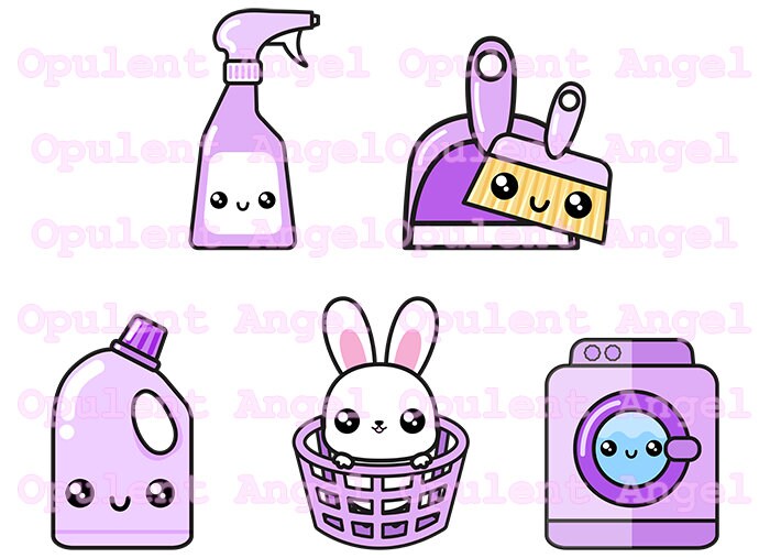 Kawaii Clipart Cleaning Pack Purple - Etsy