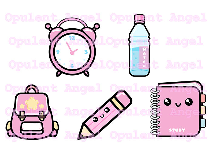 Kawaii Clipart Pink Study Pack - Etsy