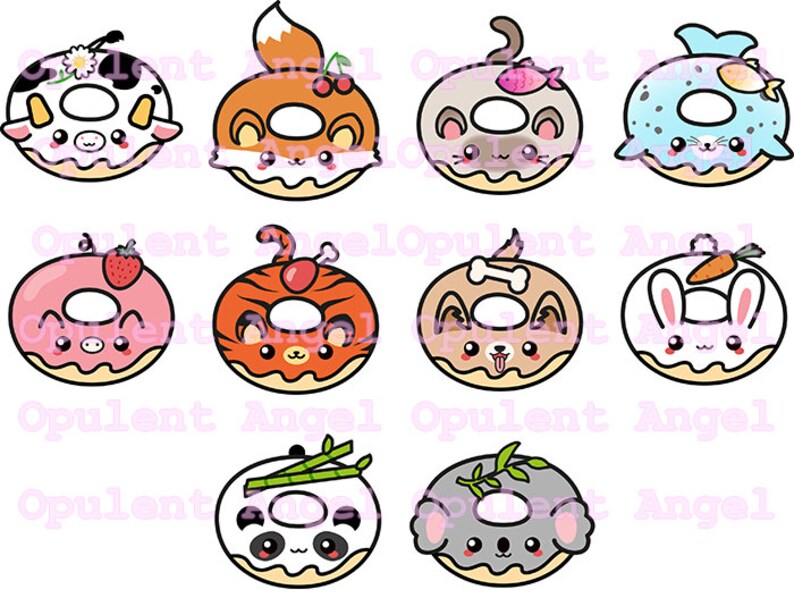 Kawaii Clipart Donut Animal Pack, PNG Clipart, Donuts, Corgi, Panda ...