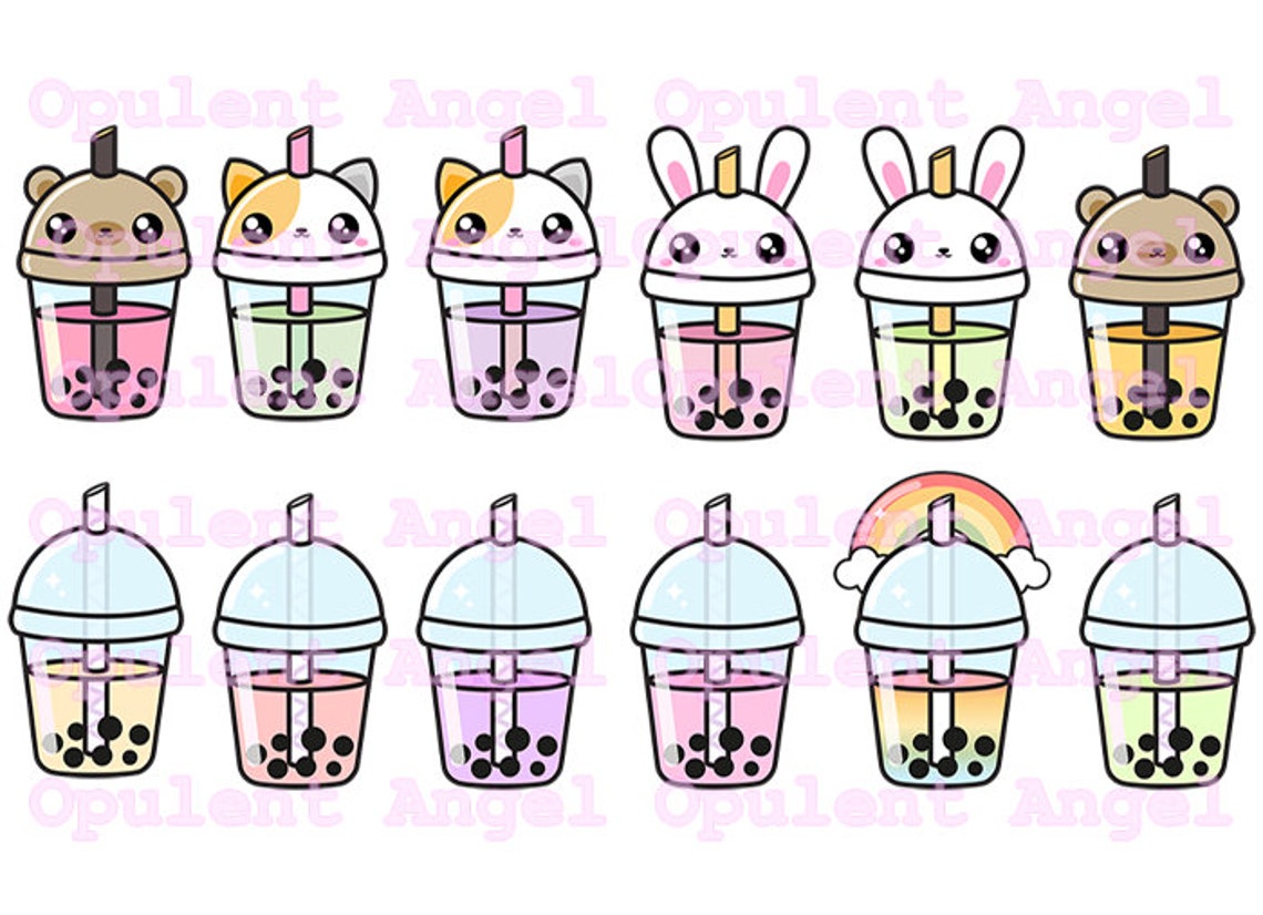 Kawaii Clipart Bubble Tea Animal Boba Pack, Bunny, Bunnies, Rabbit ...