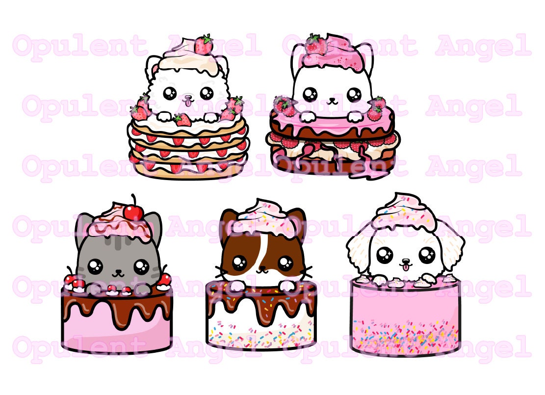Kawaii Clipart Cakes Pack, Kawaii Icons, Notion Icons, Cherry, Whipped ...