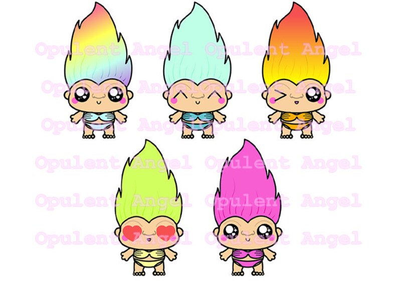 Kawaii Clipart Trolls Pack, Troll, Ombré, Stickers, Sticker, Printable ...