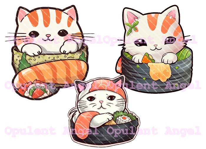 Kawaii Clipart Sushi Cat Food Pack - Etsy