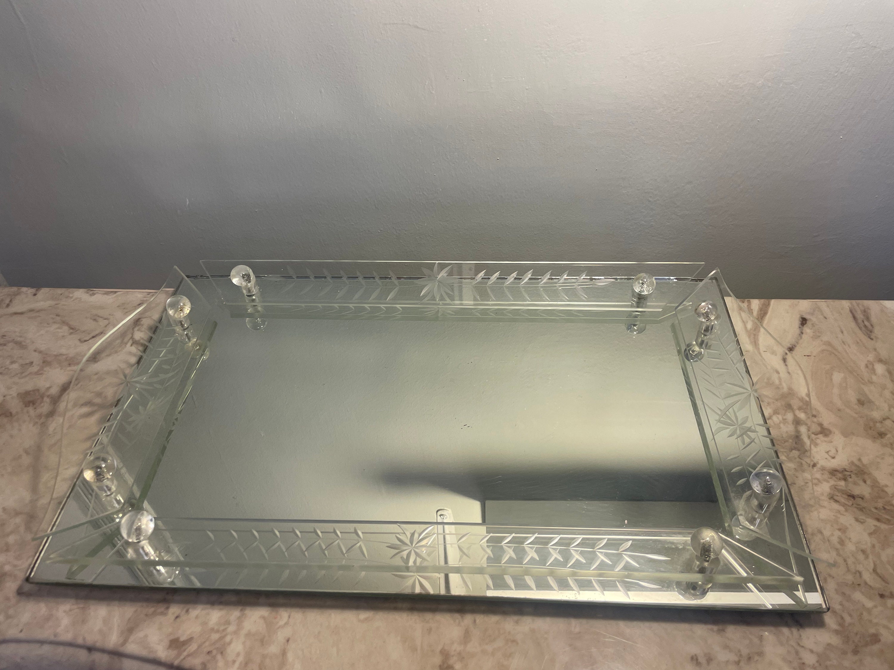 Rare Vintage Mirror Tray With Design - Etsy
