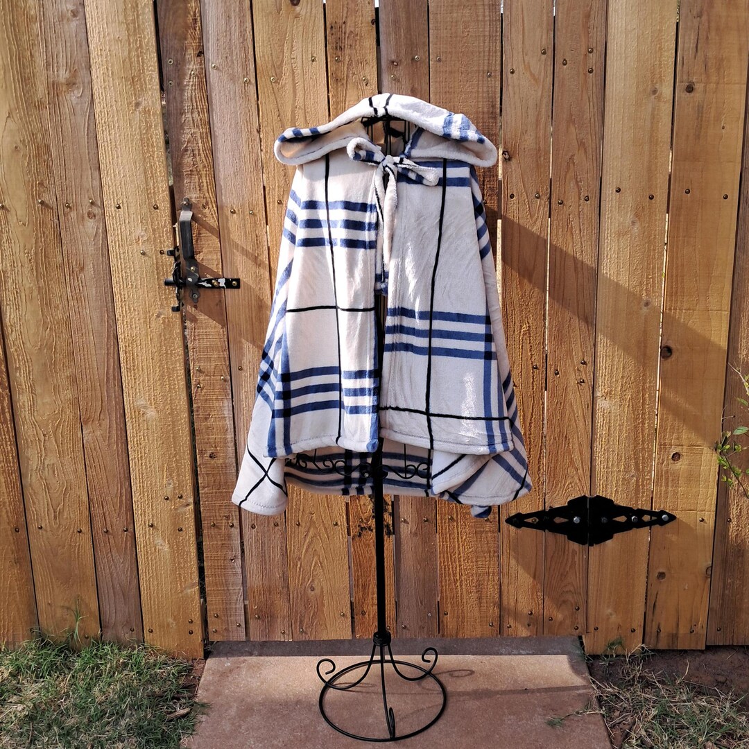 Adult Blanket Caplets, Blue Striped Cape, Blanket Cloak, Cozy Plaid ...