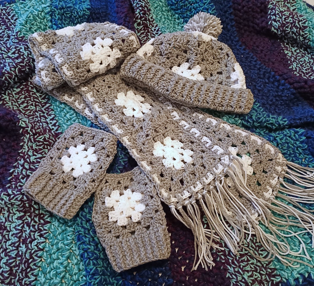 Crochet Pattern, for the Love of Granny Winter Set, Crochet Stocking Cap, Crochet Scarf Pattern ...