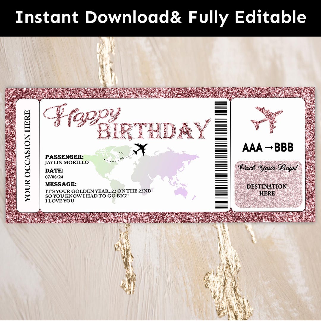 Custom Boarding Pass, Fake Plane Ticket, Printable Surprise Trip Reveal ...