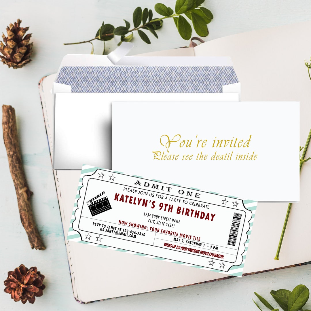 Custom Admission Tickets, Movie Ticket Birthday Invitations, Cinema ...