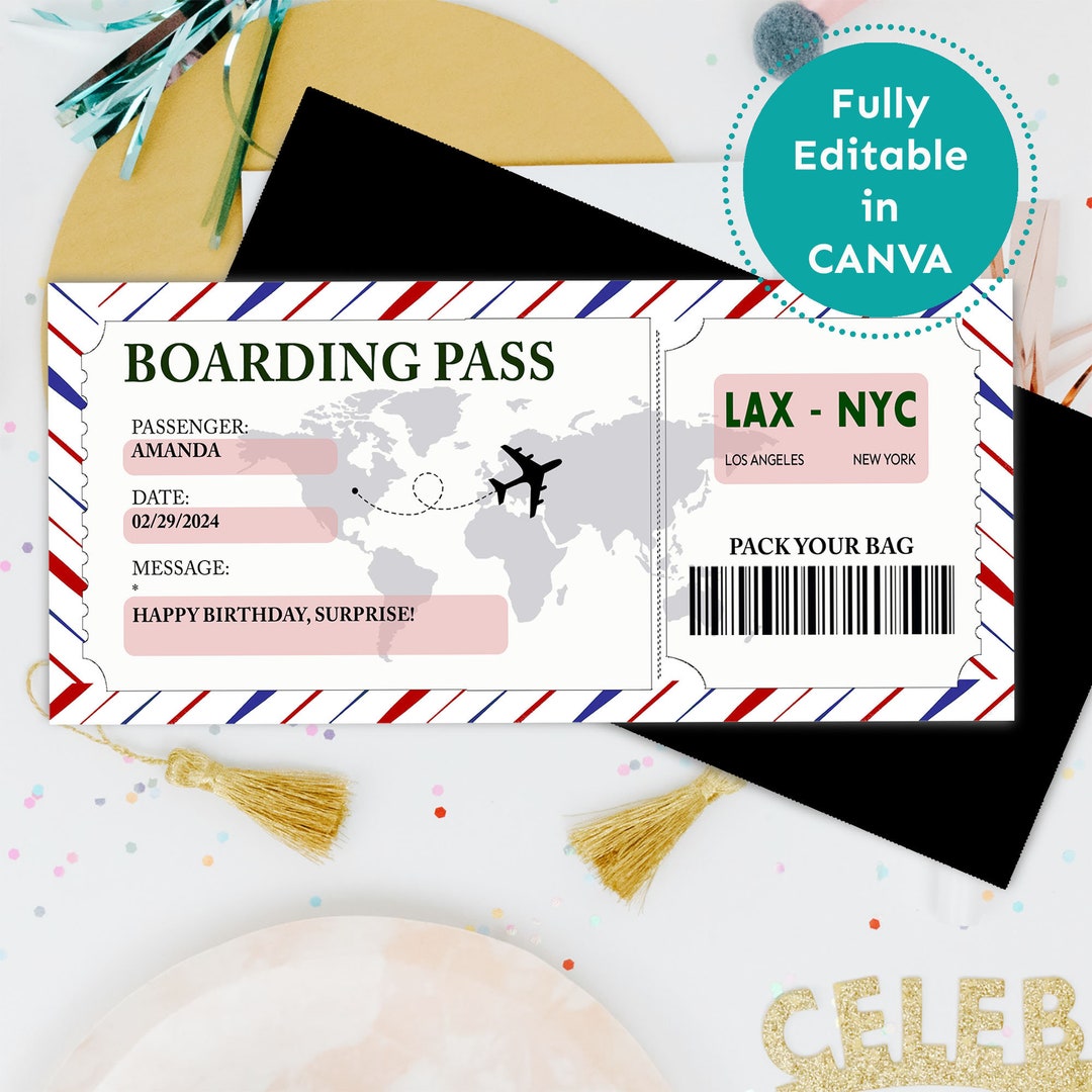 Printable Surprise Trip Reveal Card, Custom Boarding Pass Ticket ...