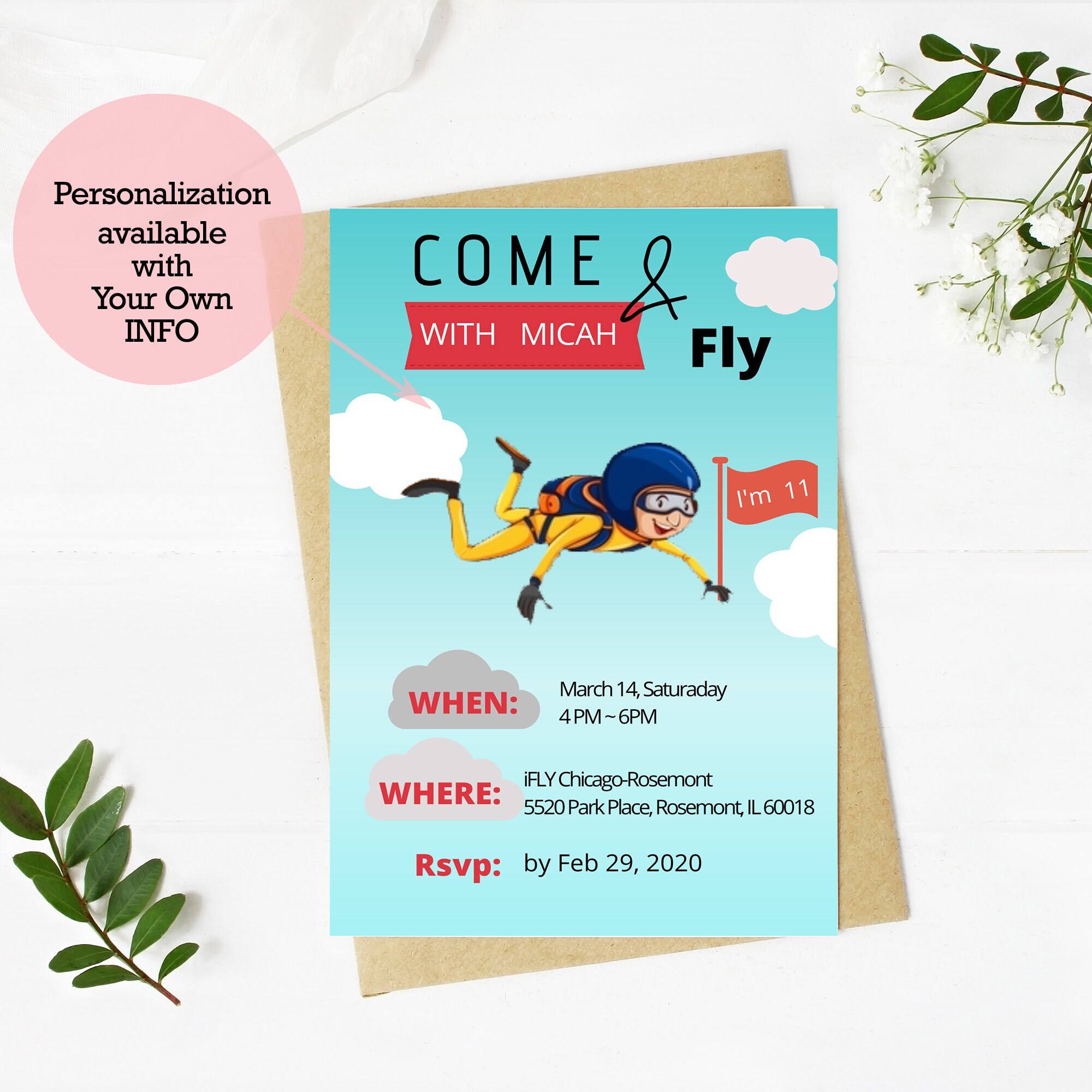 Sky Diving Birthday Invitations and Thank You Cards for Kids - Etsy