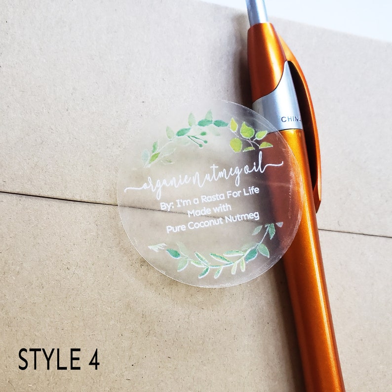 Custom Clear Round Stickers , Personalized White Text Circle Labels ...