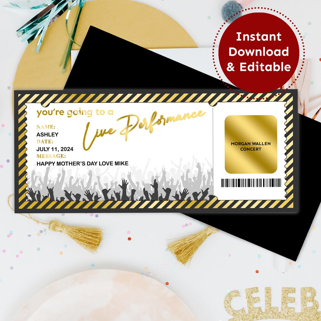 Printable Concert Ticket, Personalized Music Live Performance Ticket ...