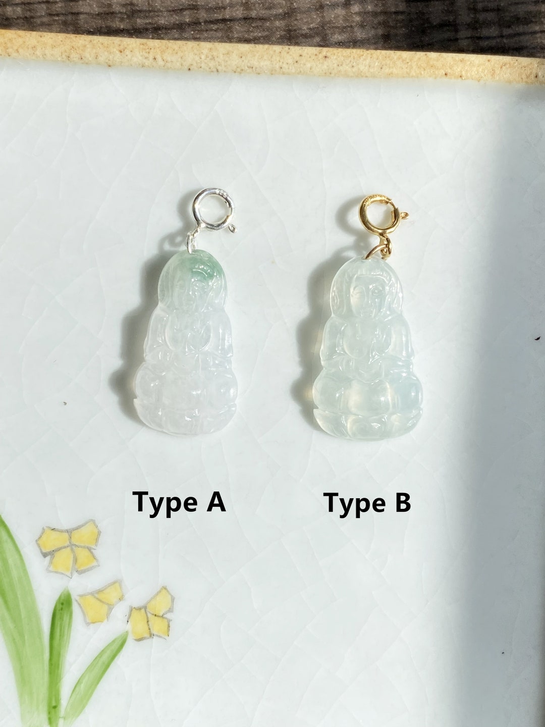 Certified Dainty Genuine Burmese Jadeite Charm, Hand Carved Guan Yin ...
