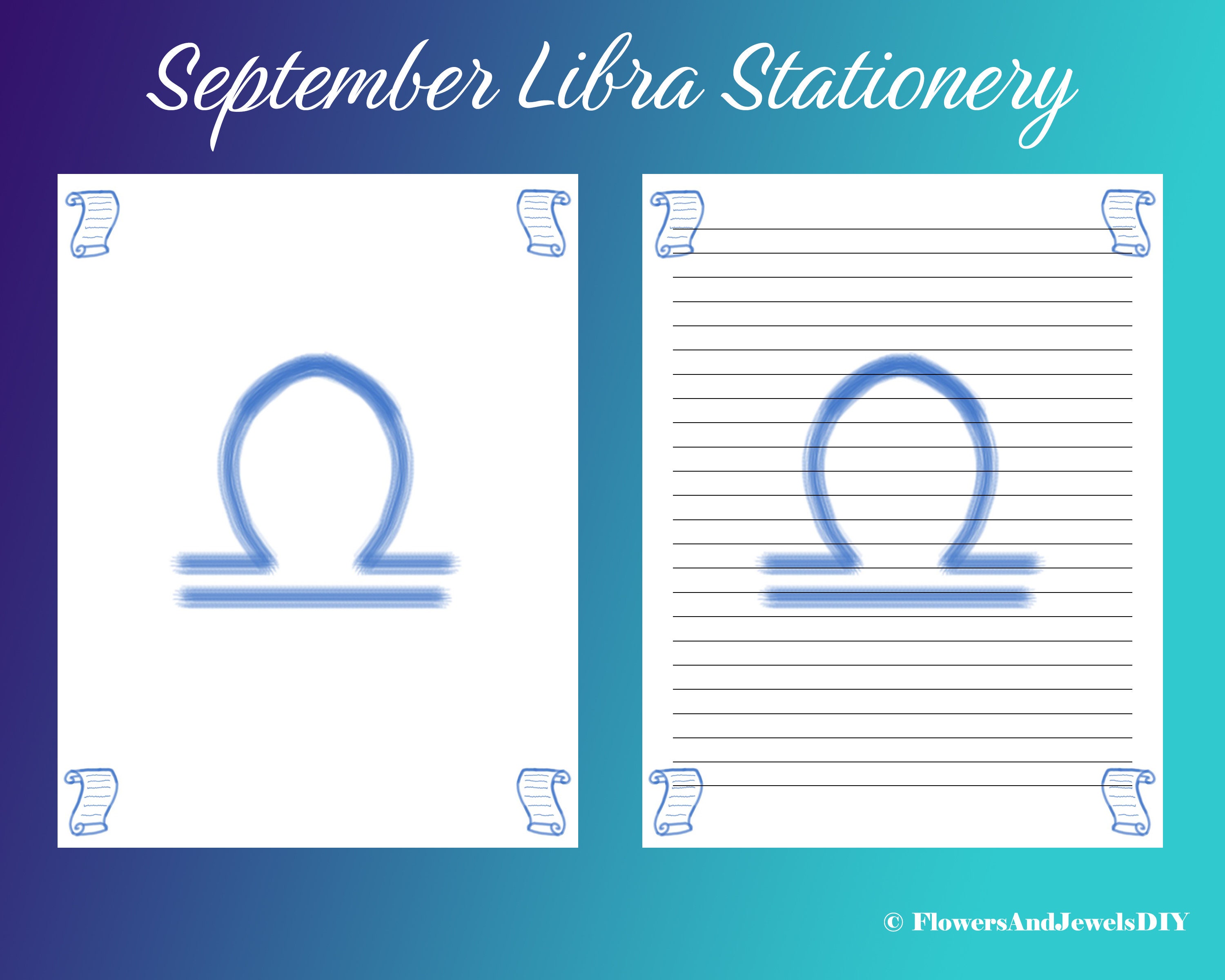 Printable Libra Symbol Stationery September Zodiac Sign - Etsy