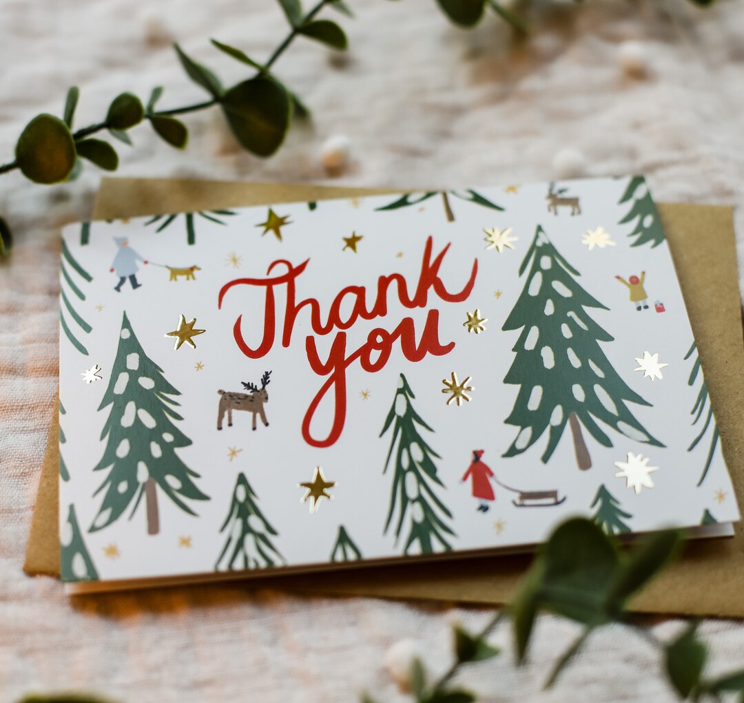 A Snowy Christmas Walk Thank You Cards Gold Foiled Stars Festive Thank ...
