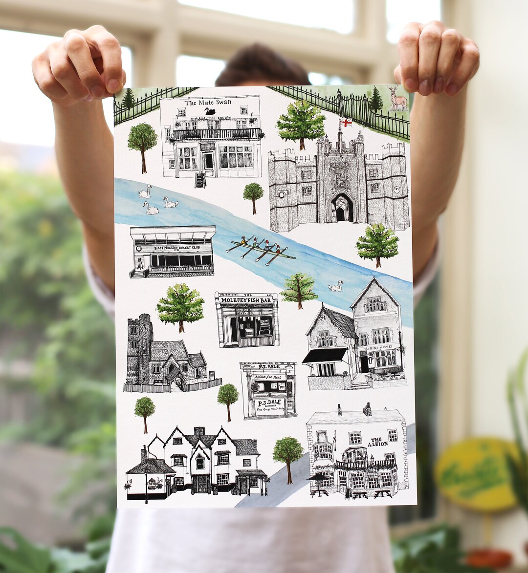 A3 Molesey Illustrated Map Print (unframed) - Etsy UK