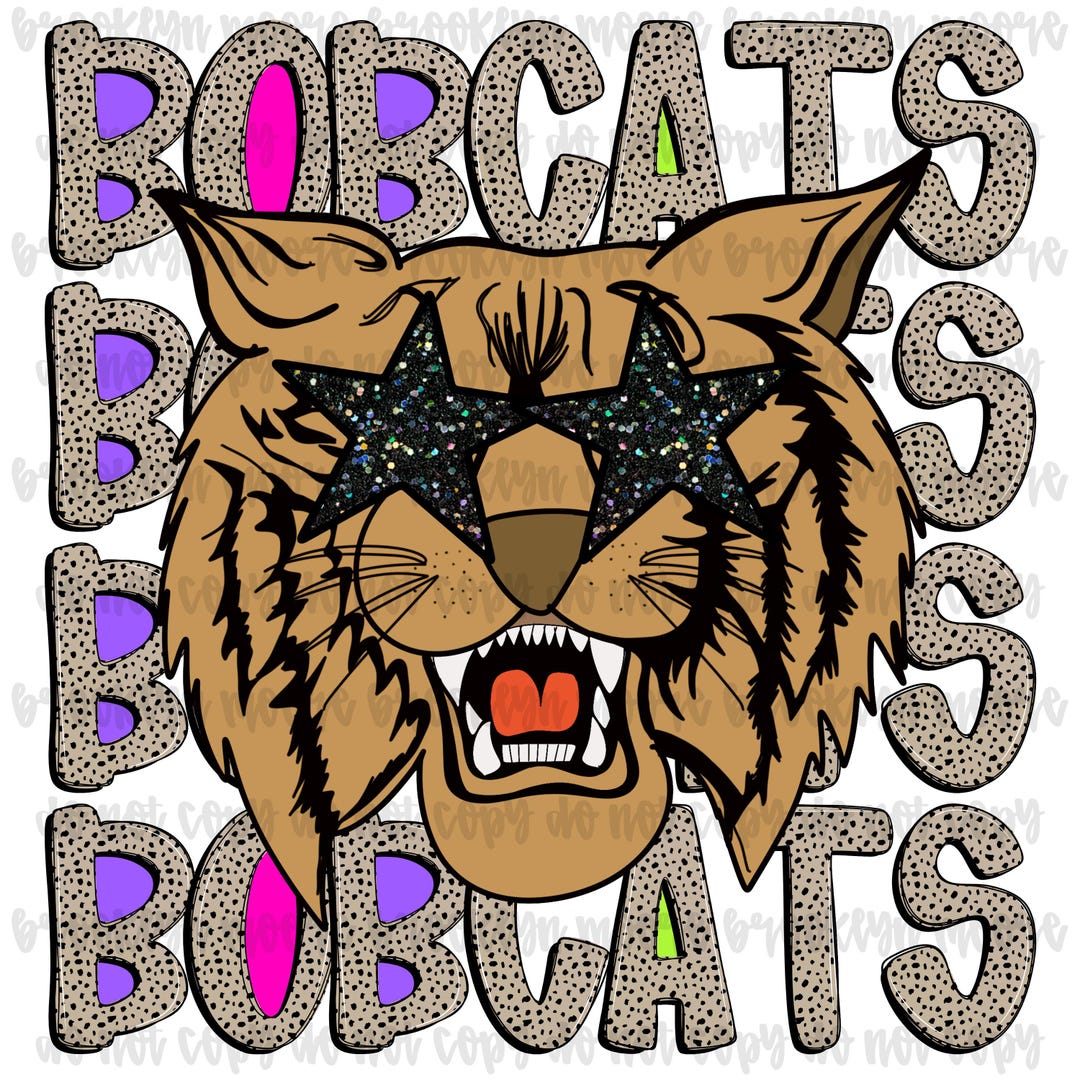 Preppy Dotted Star-eyed Neon Bobcats Mascot Png - Etsy