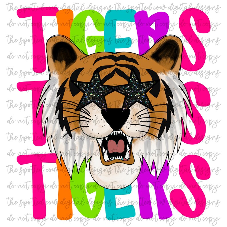 Preppy Neon Star-eyed Tigers Mascot PNG - Etsy