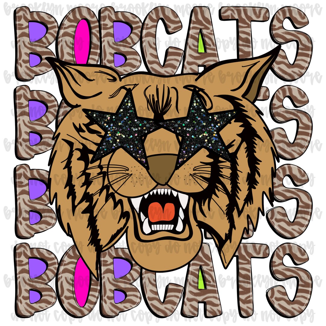 Zebra Star-eyed Neon Bobcats Mascot Png - Etsy