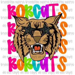 Preppy Neon Star-eyed Bobcats Mascot PNG - Etsy