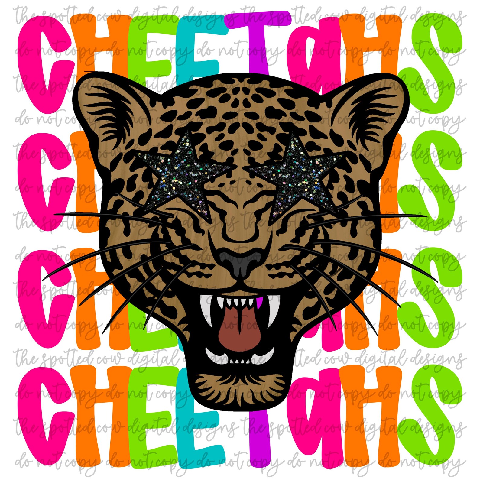 Preppy Neon Star-eyed Cheetahs Mascot PNG - Etsy