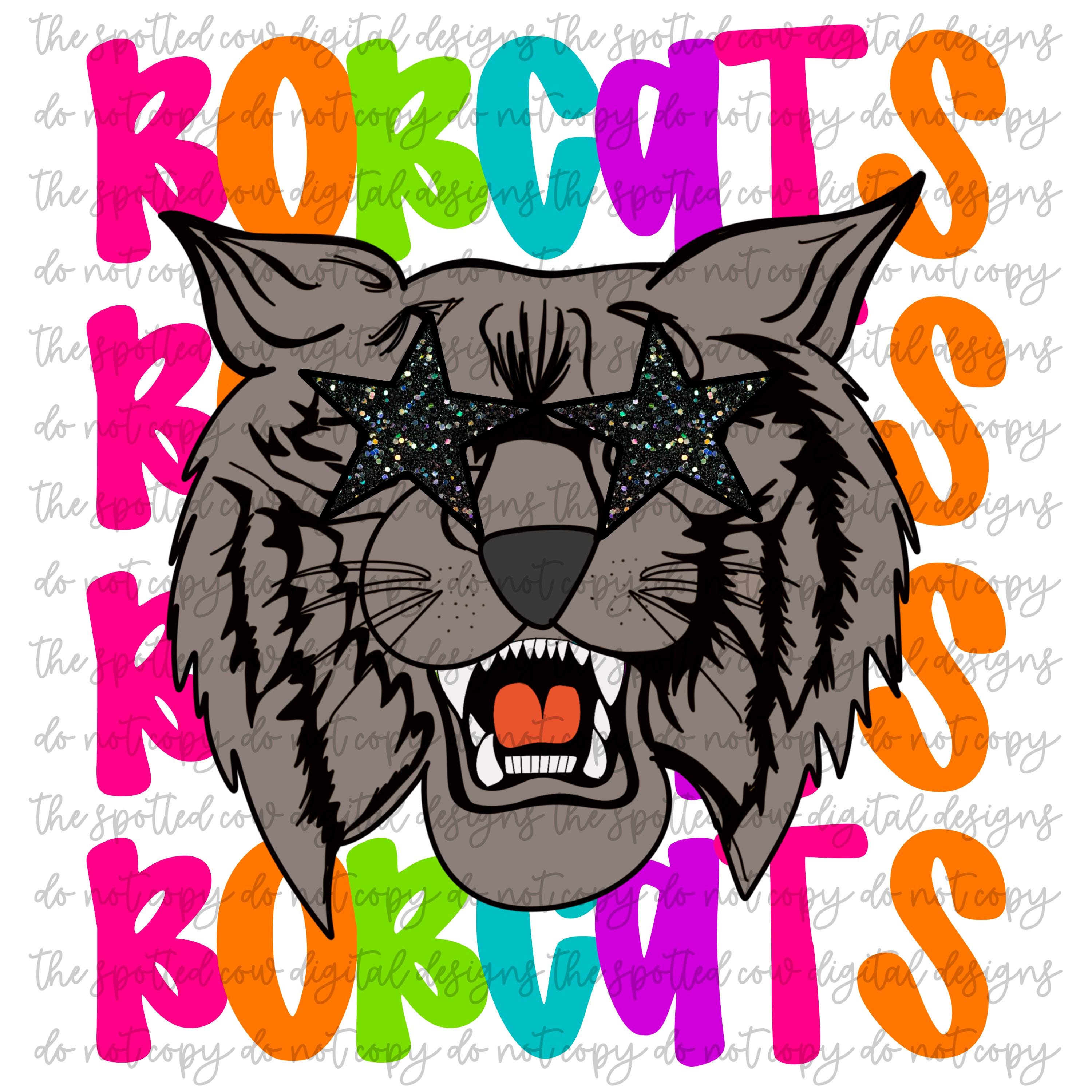 Preppy Neon Star-eyed Bobcats Mascot PNG - Etsy