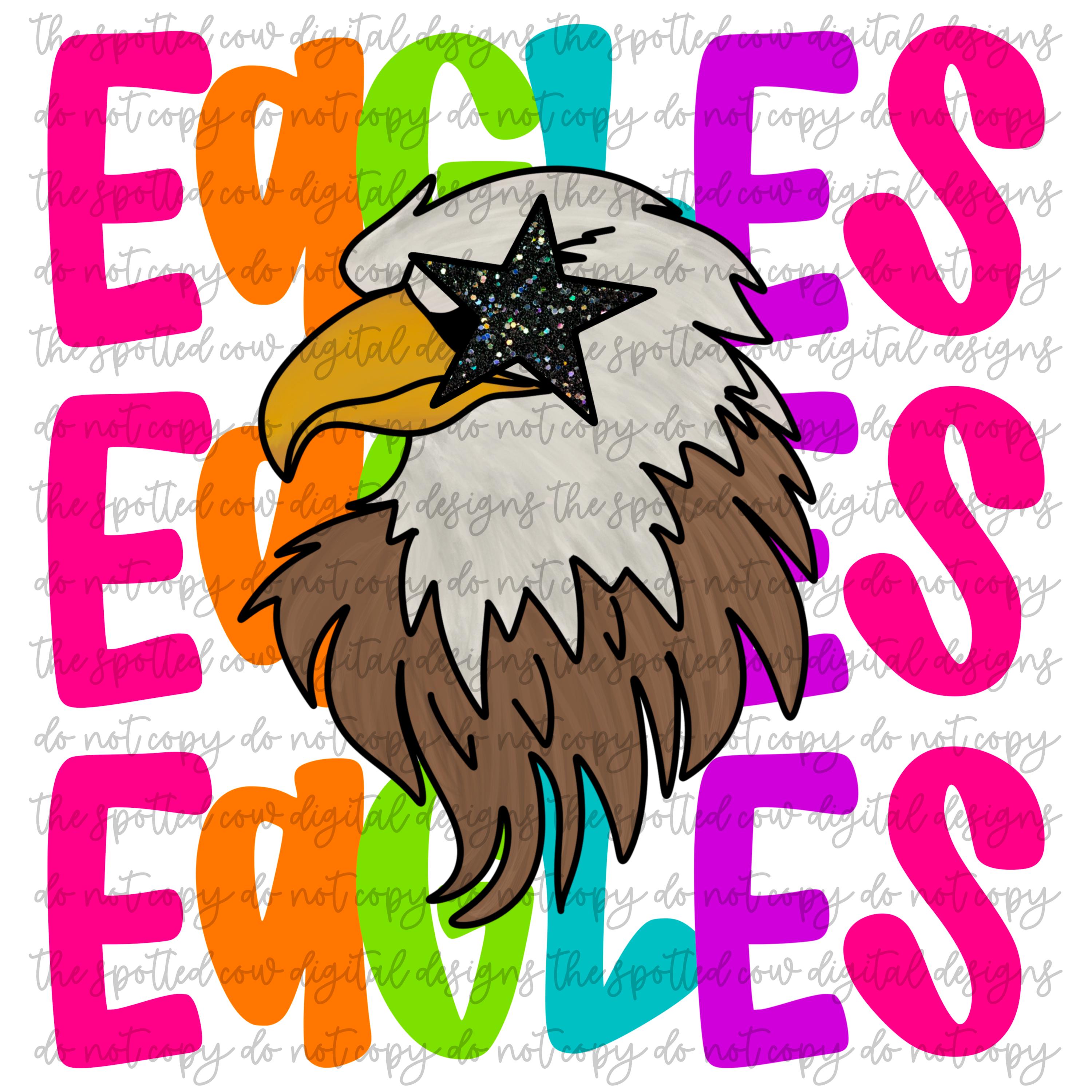 Preppy Neon Star-eyed Eagles Mascot PNG - Etsy